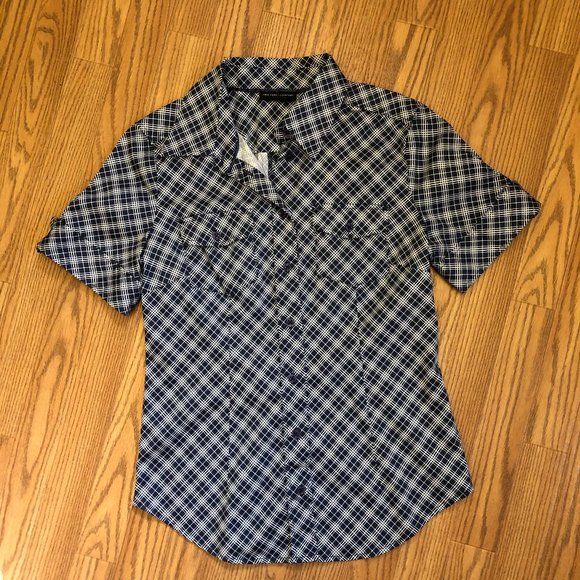 New York & Company | Tops | Navy White Button Down Top | Poshmark